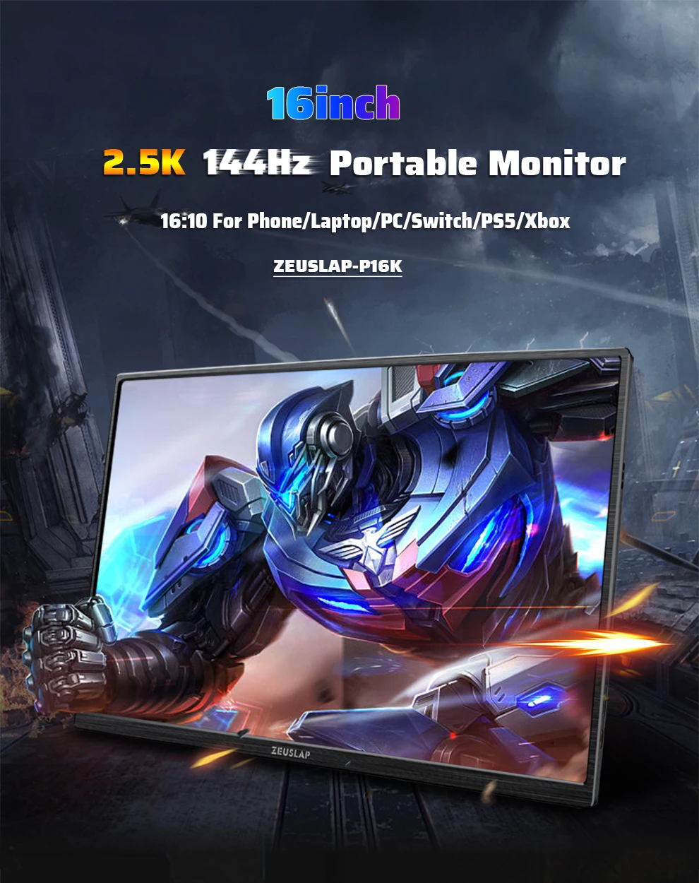 Buy ZEUSLAP P16K Monitor 2560*1600 16" 2.5K 144hz Portable Monitor 16: ...