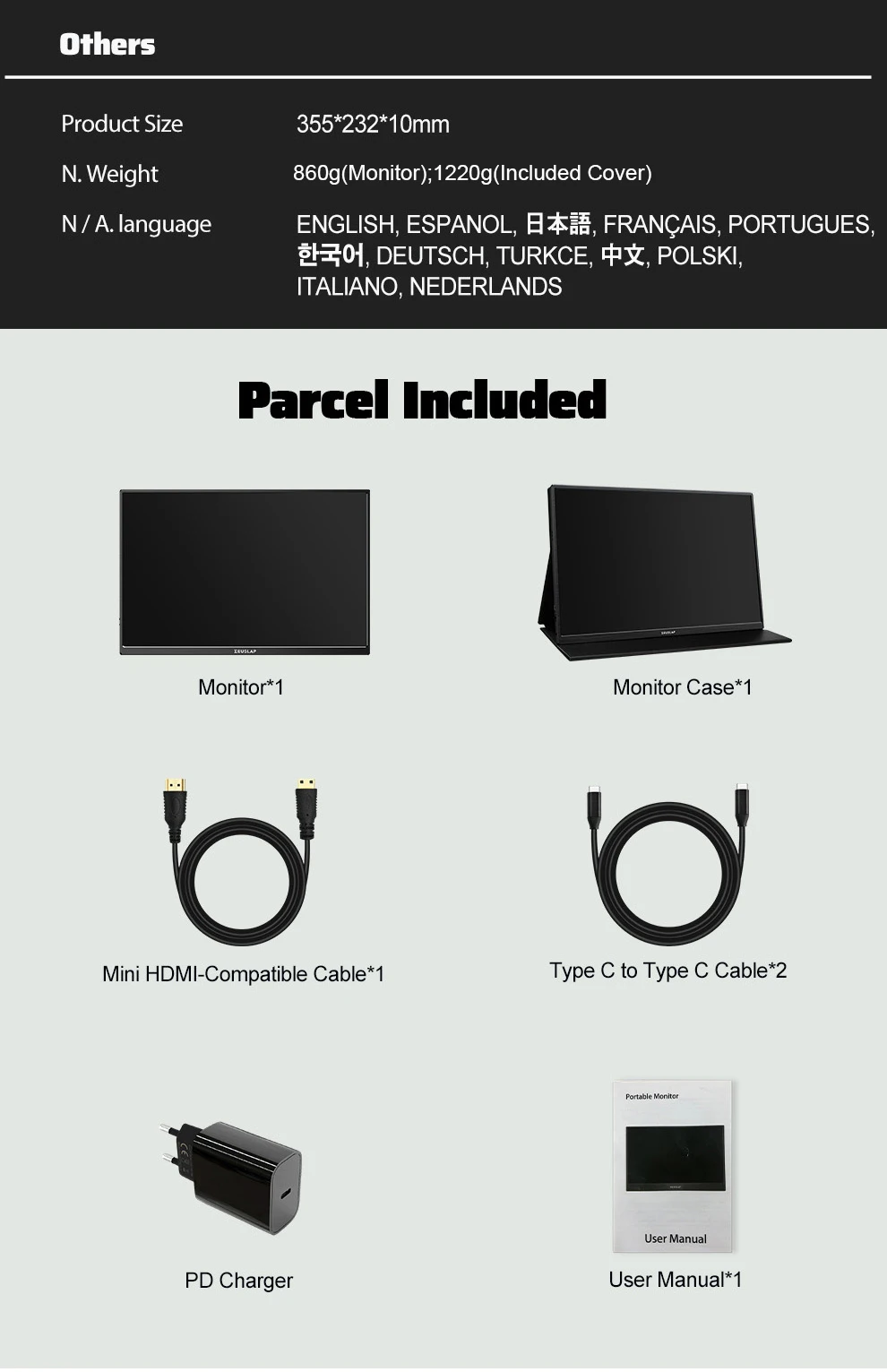 Buy ZEUSLAP P16K Monitor 2560*1600 16" 2.5K 144hz Portable Monitor 16: ...